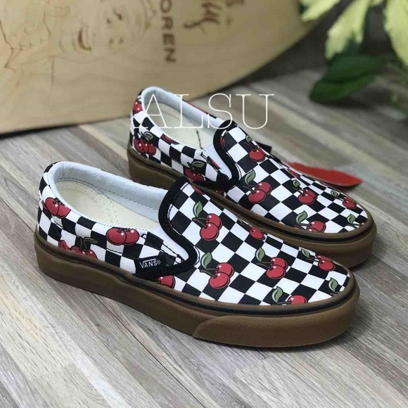 Vans | Shoes | Vans Classic Slip On Cherry Checker Black Gumkids | Poshmark
